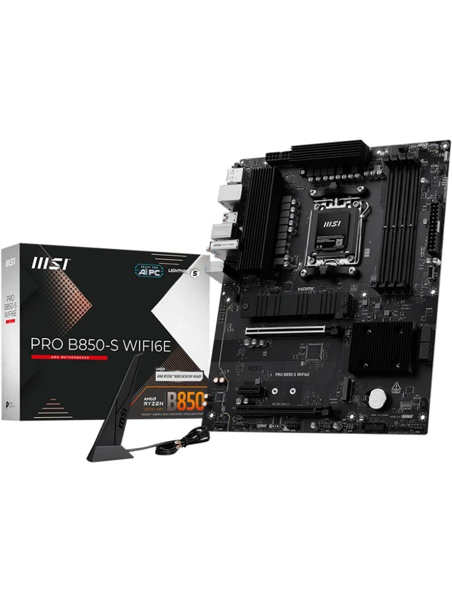Материнская плата MSI PRO B850-S WIFI6E (AM5, ATX, B850, 4xDDR5, 2xPCI-Ex16, 2xM.2, DP+HDMI, RTL) (PRO B850-S WIFI6E)