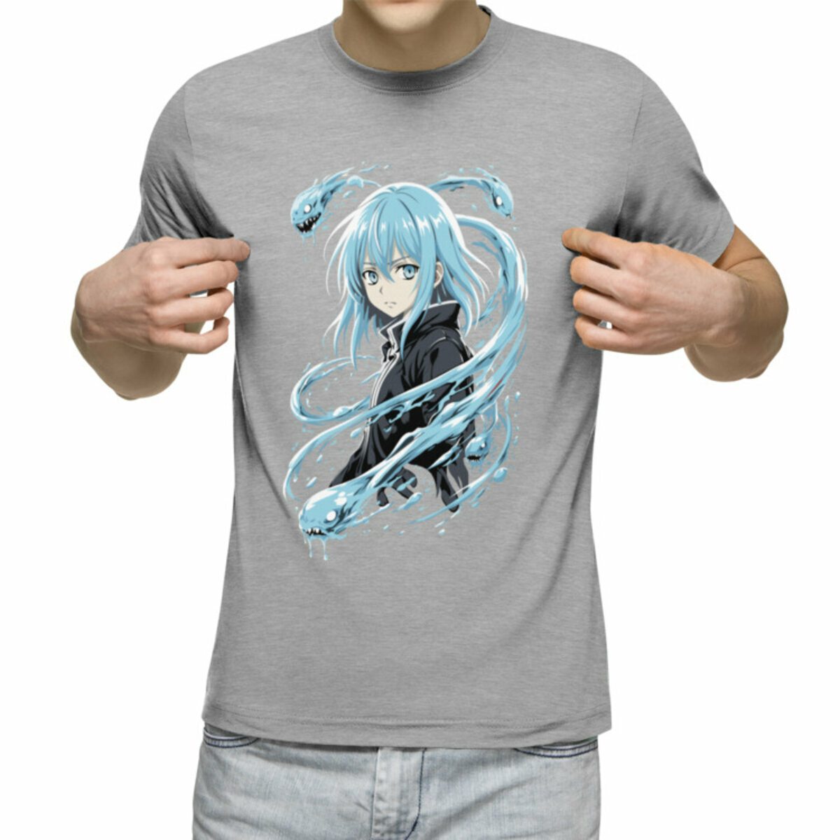 Мужская футболка «Римуру превращение в слизь» (серый меланж, 2XL)