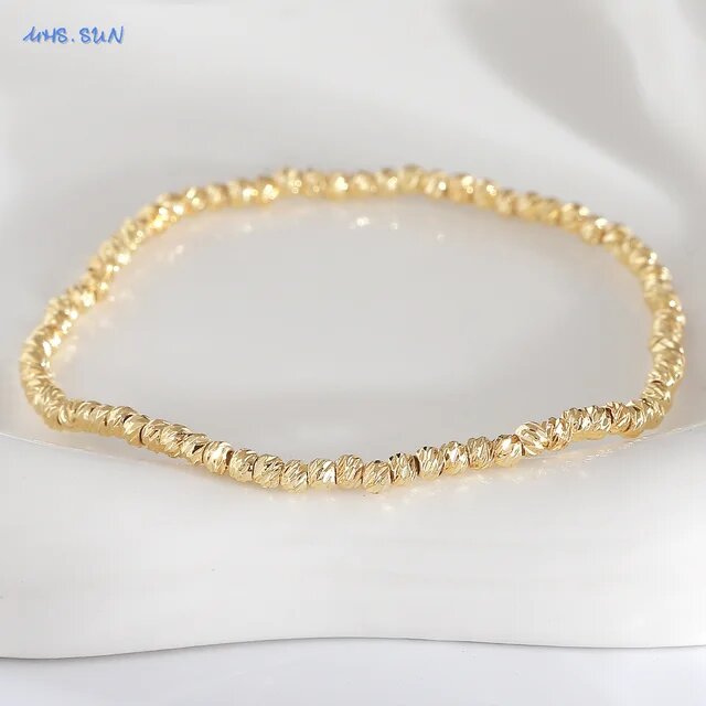 Браслет MHS.SUN из трехцветных бусин неправильной формы, модный эластичный браслет из металлических бусин диаметром 3 мм, высококачественное украшение для мужчин и женщин, подходит для повседневного ношения.