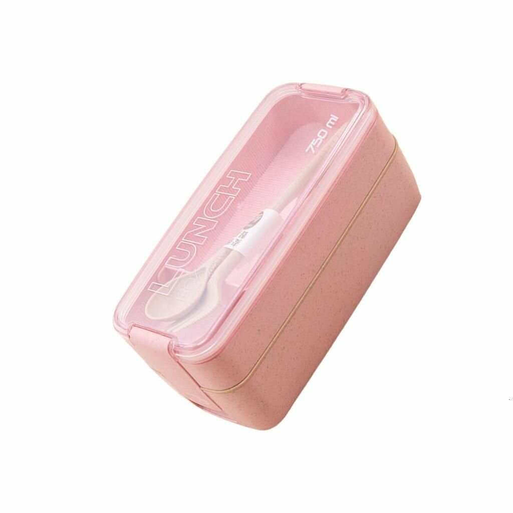 Непротекающий ланч-бокс с ложками и вилками, Розовый