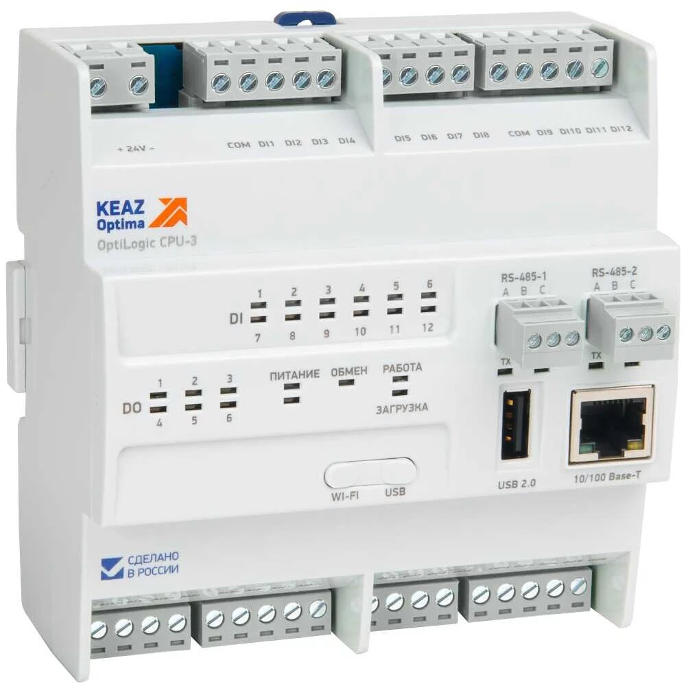 Модуль КЭАЗ OptiLogic L-CPU-3-M с ядром Cortex A5, протоколом RTU/TCP, интерфейсами Ethernet, USB, RS‑485 для управления