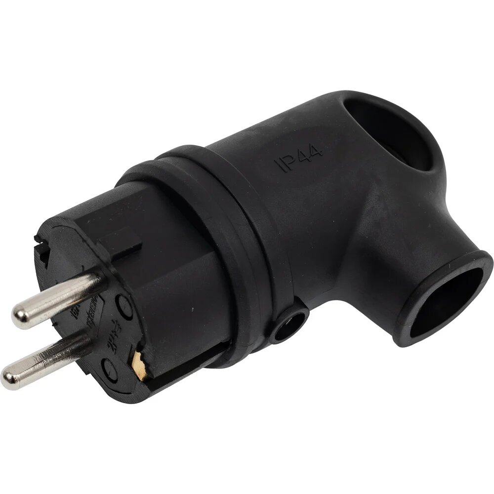 Вилка каучуковая угловая Texenergo 2Р+РЕ, 16А, 220В, IP44, 2шт. VKP16-002