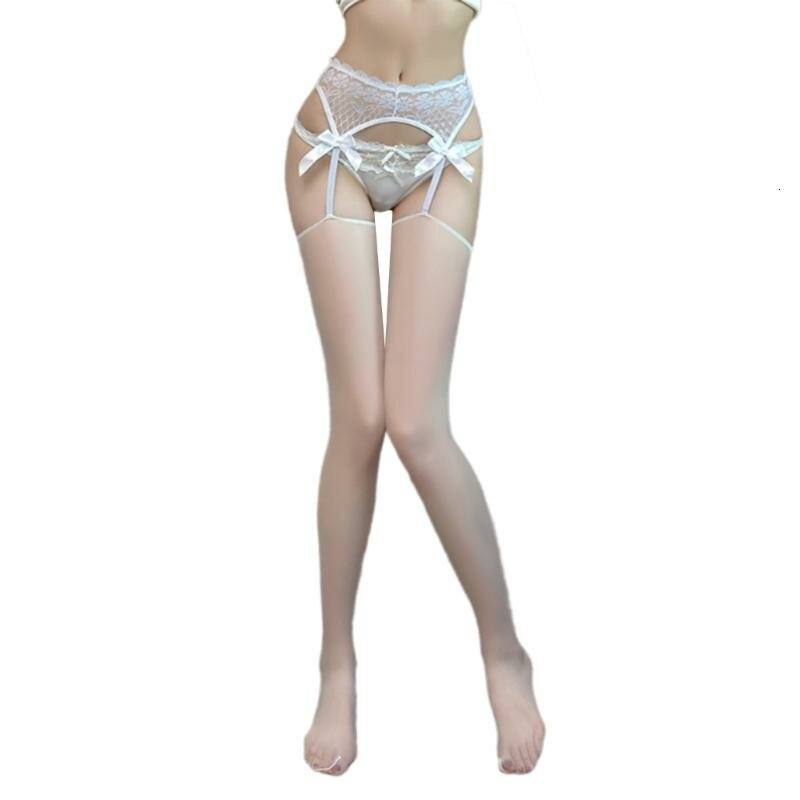 Женский кружевной пояс для чулок с открытым шагом, Белый