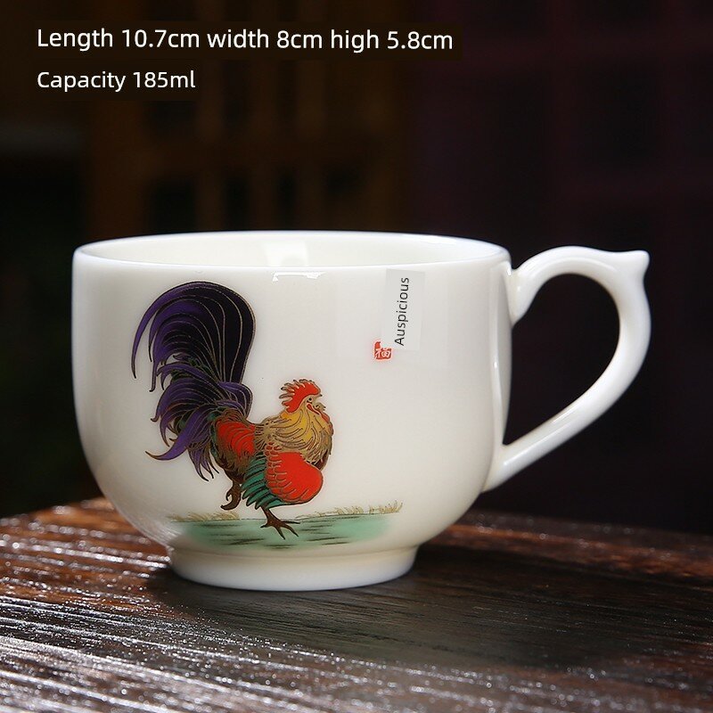 Петух большая мастер-чашка, чайная чашка, одна чашка, баранина, жир, нефрит, белый фарфор, кофейная чашка с ручкой,