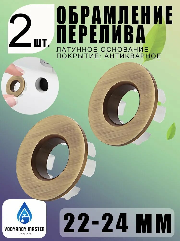 Обрамление перелива 22-24 мм старая бронза, латунь, ударопрочная заглушка 2 шт