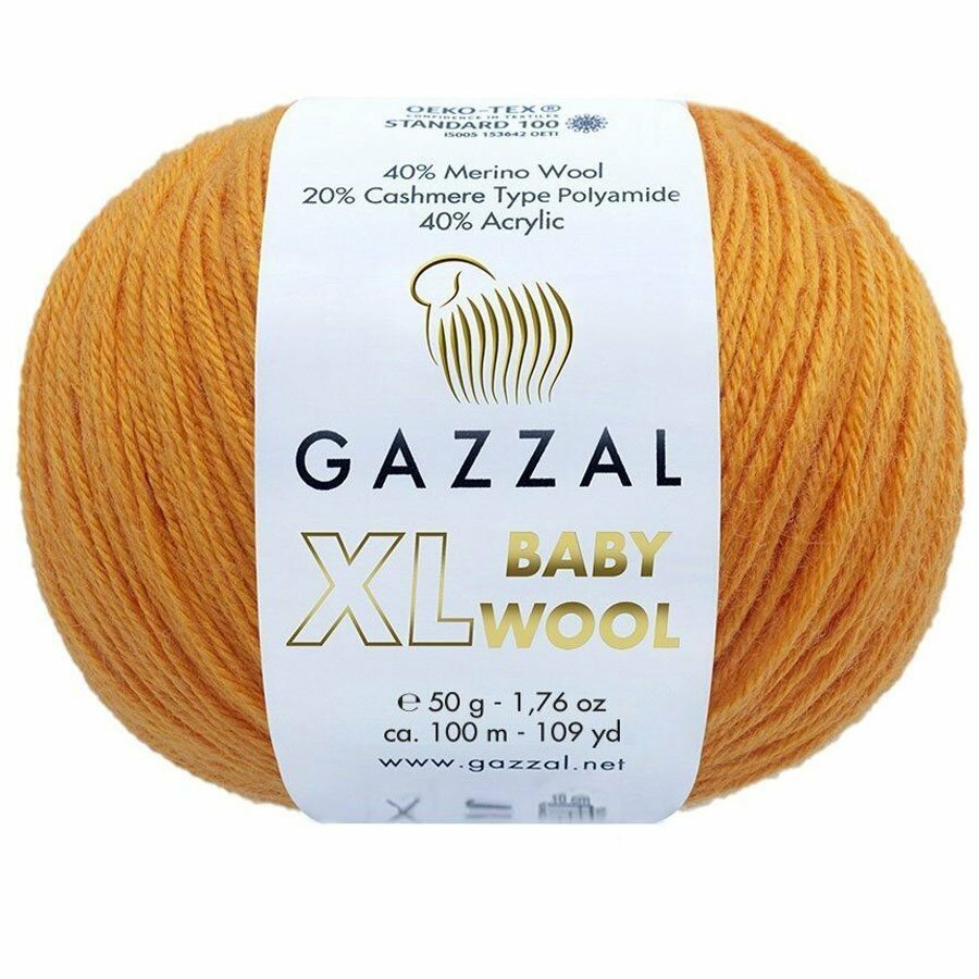 Пряжа Gazzal BABY WOOL XL 837 оранжевый (5 мотков)