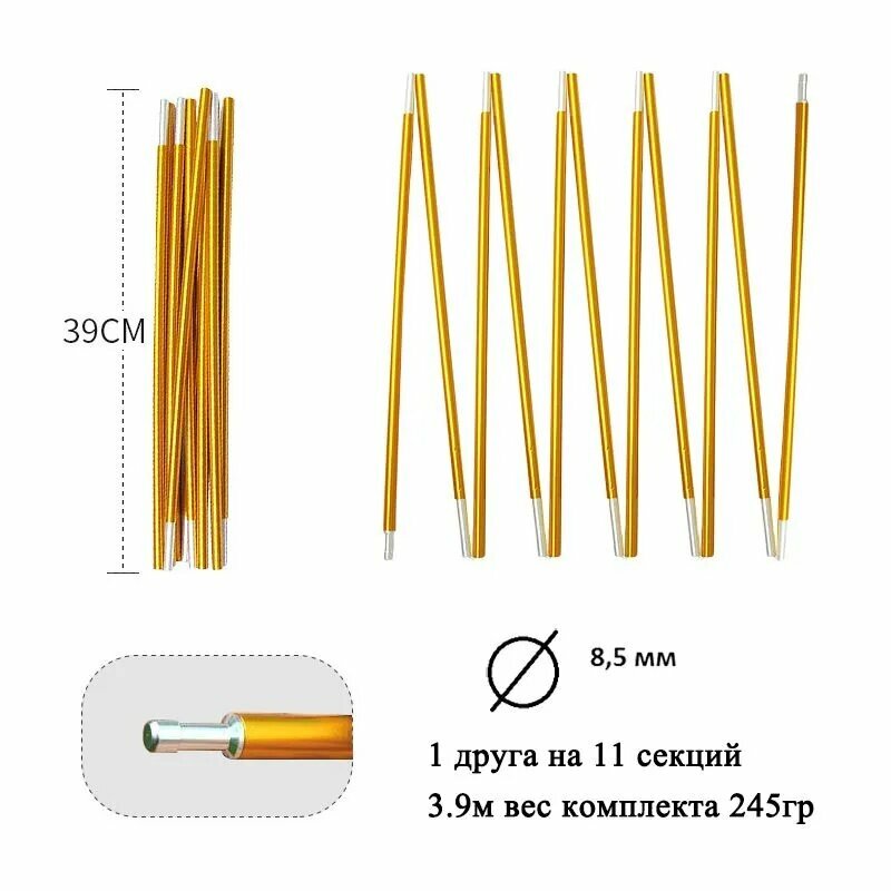 Дуга для каркаса палатки, алюминиевая, диаметр трубы 8,5 мм, оранжевая