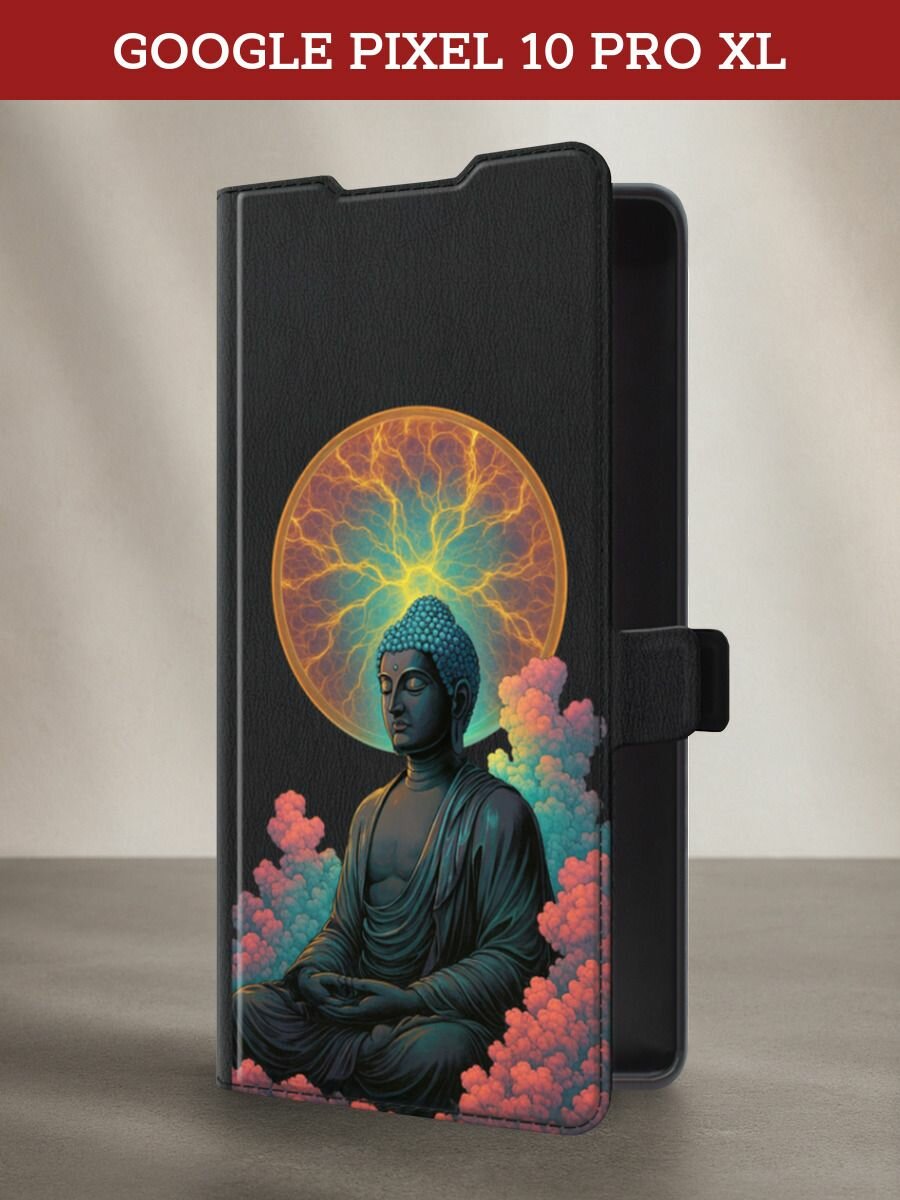 Чехол-книжка на Google Pixel 10 Pro XL / Гугл Пиксель 10 Про XL с принтом Монах медитирует 3, черный