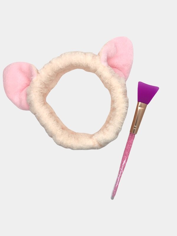 Косметическая повязка на голову ушки и кисть косметическая