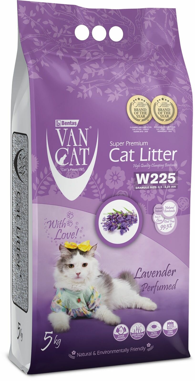 VanCat Наполнитель для туалета кошек Lavander Perfumed, комкующийся, с ароматом лаванды, 5 кг, 5.9 л