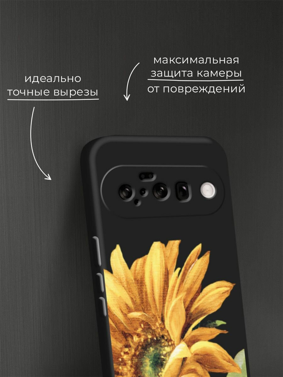 Черный матовый чехол на Google Pixel 10 / Гугл Пиксель 10 с принтом Желтая хризантема — фото 1