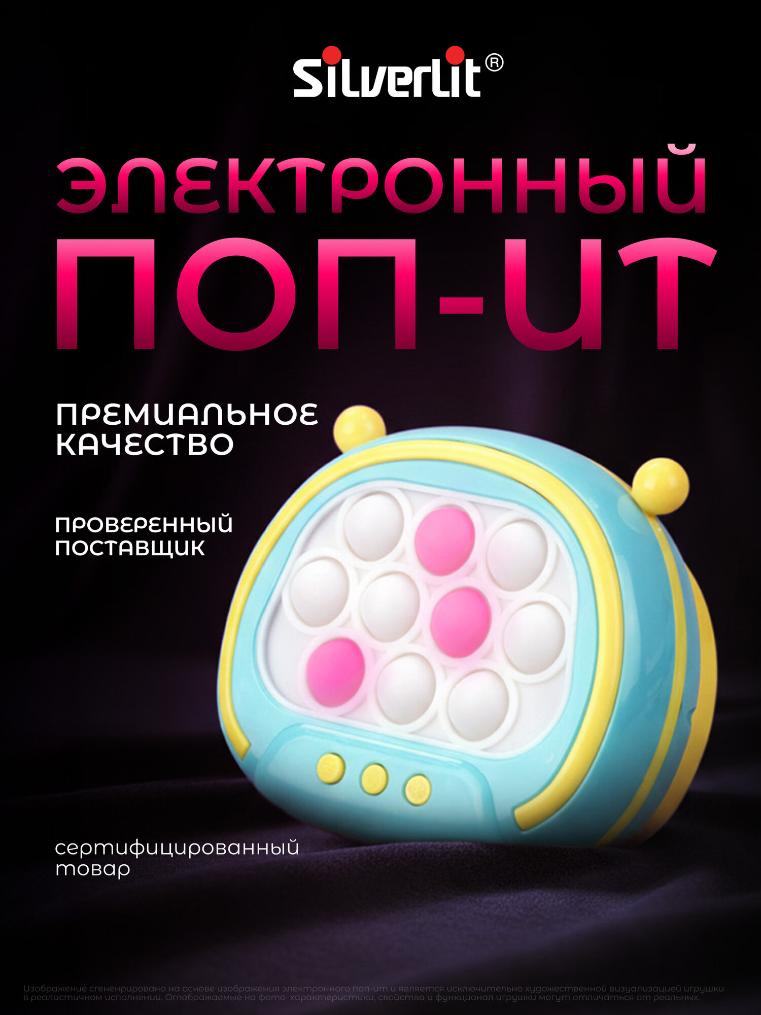 Электронный Поп ит Silverlit Фиджет ПОП (голубой), световые и звуковые эффекты, 89106-2