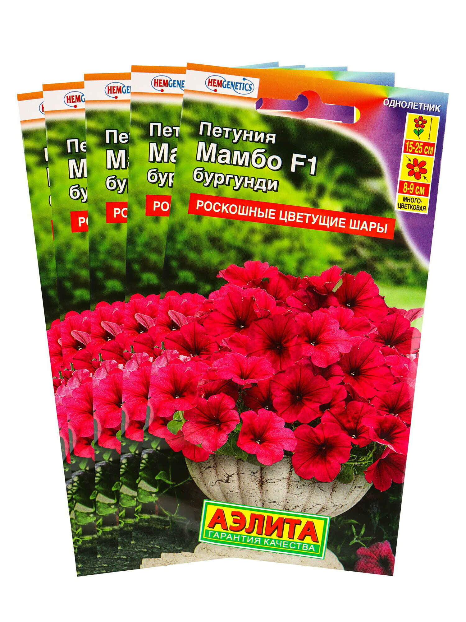 Набор семян Петуния Мамбо F1 бургунди многоцветковая, 5 шт, размер упаковки: 8 x 2 x 15 см.