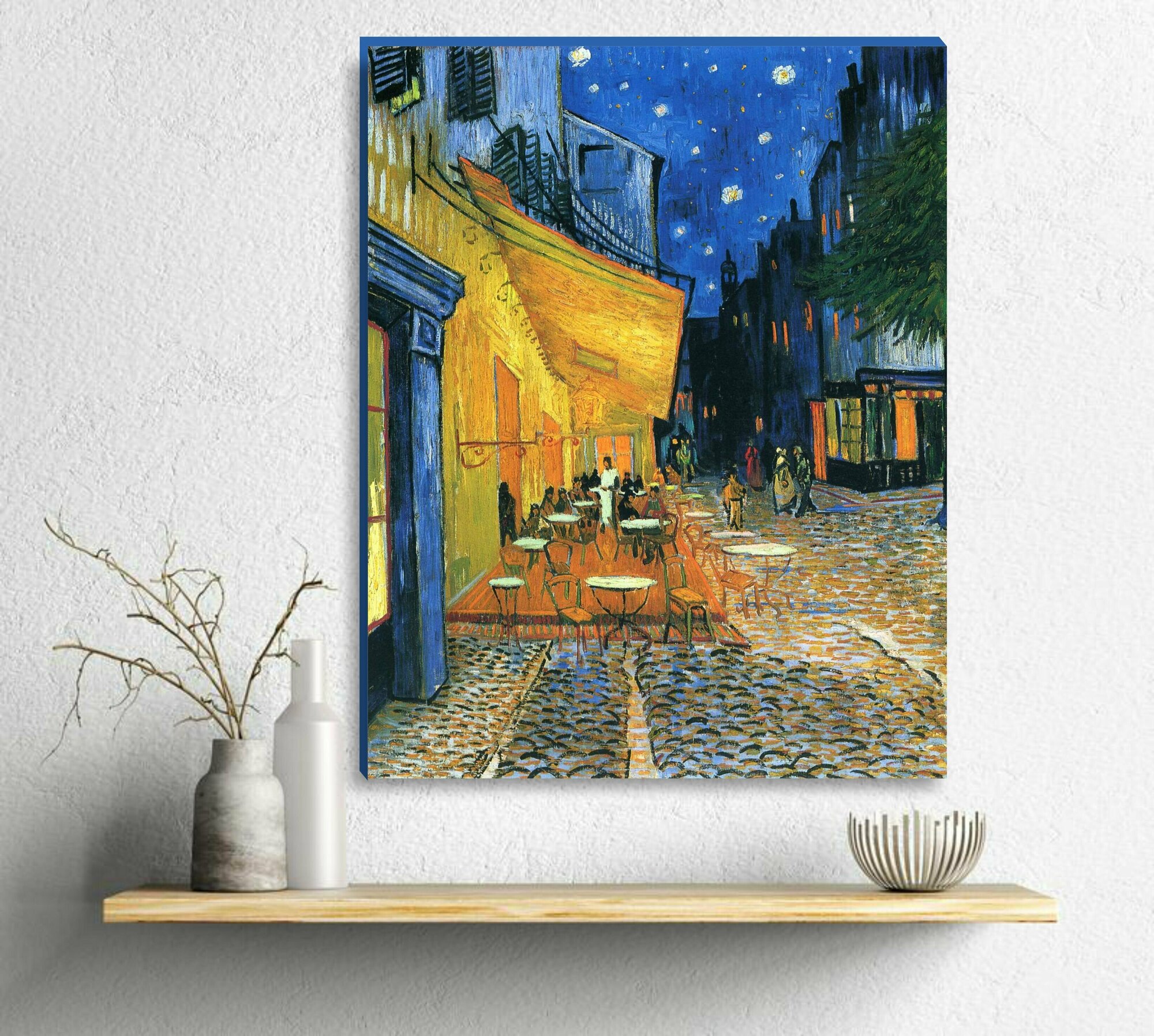 Картина на натуральном холсте (репродукция) Винсент Ван Гог "ночная терасса кафе" 30х40см / картина для интерьера дома