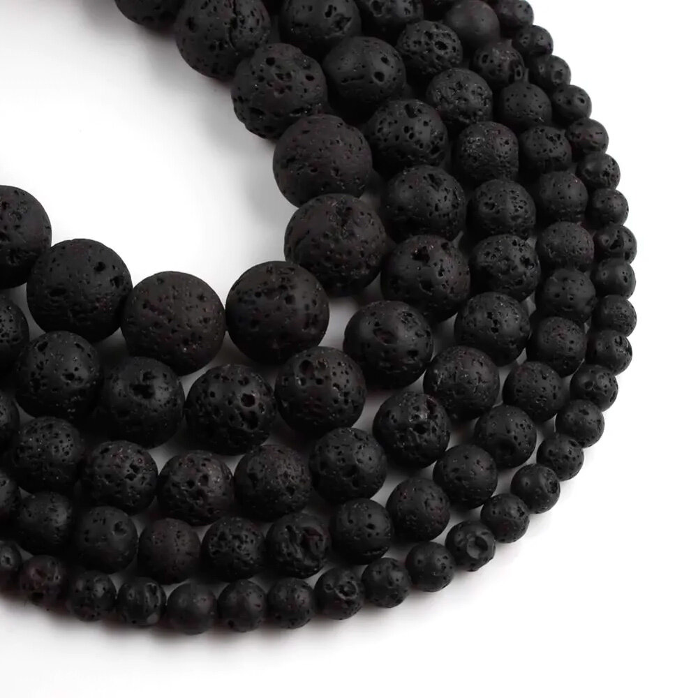 Бусины Лава 10 мм, 40 см/нить, около 35 шт, цвет: Черный
