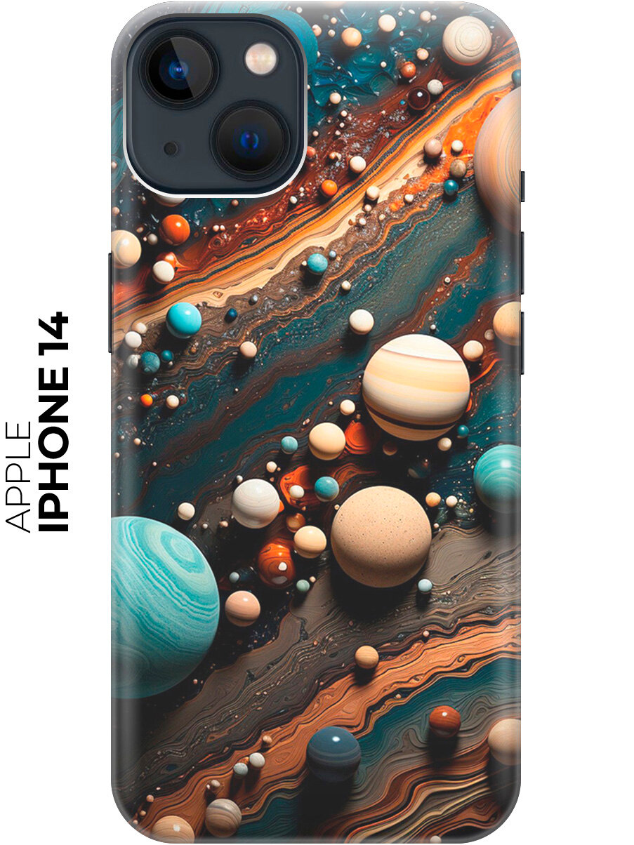 Силиконовый чехол на Apple iPhone 14 / Эпл Айфон 14 с рисунком "Шары на мраморном полу" Soft Touch черный