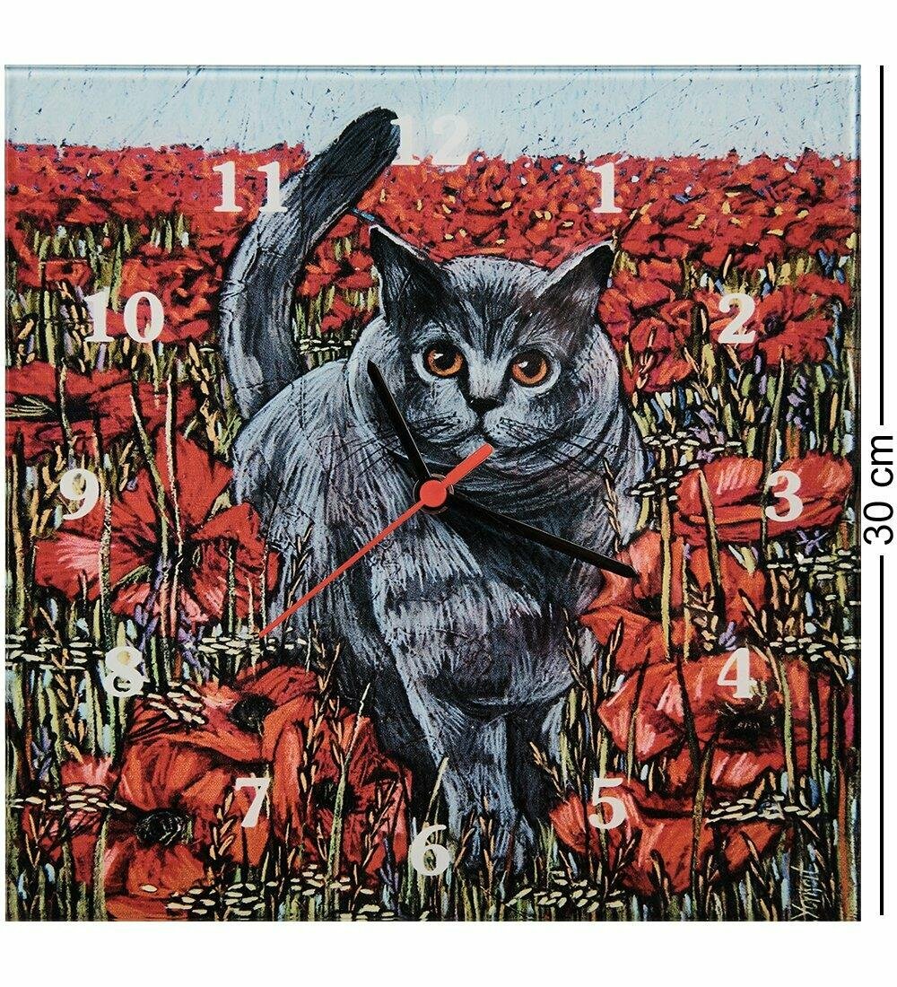 Часы настенные Котик на цветочной поляне