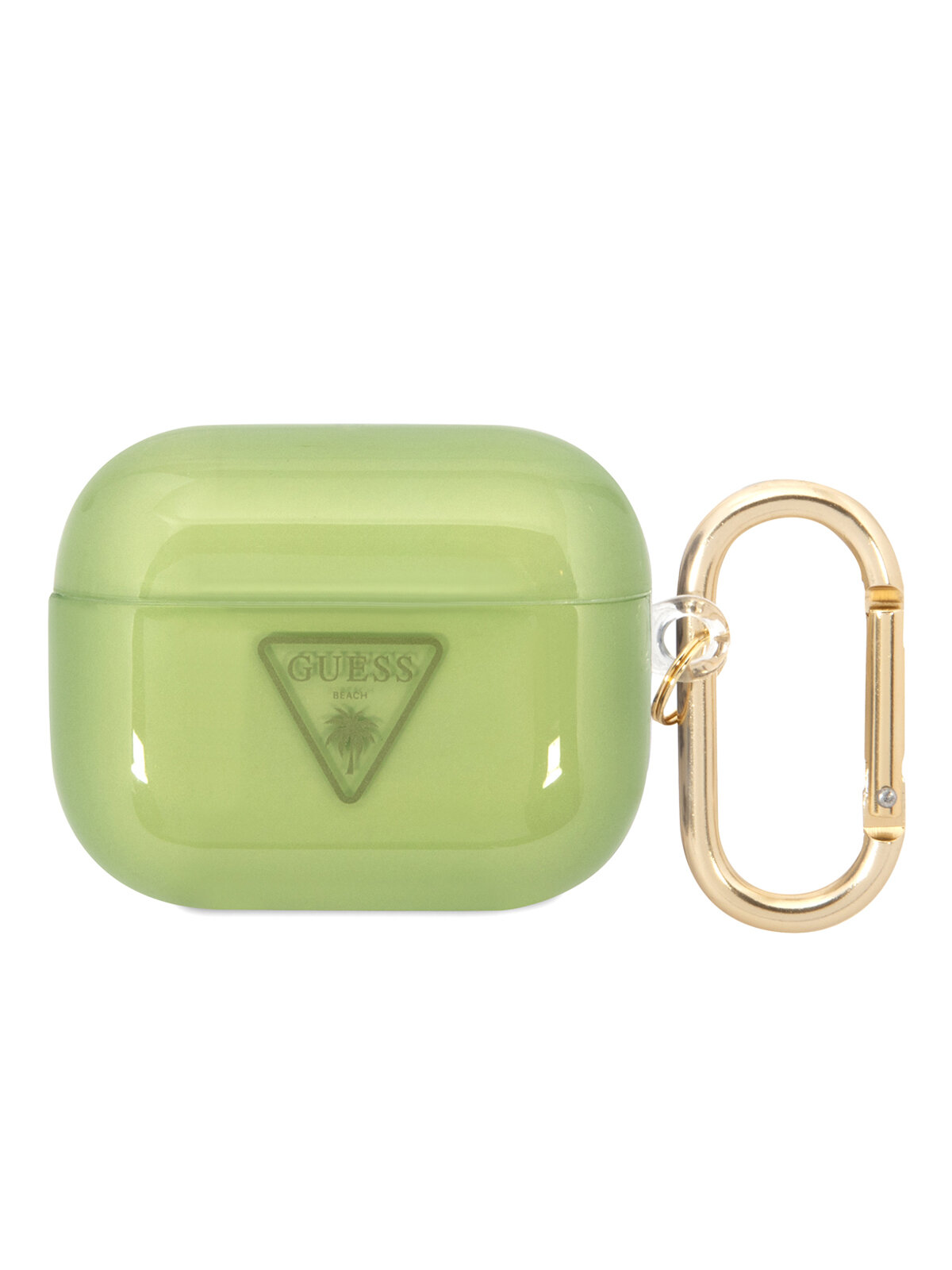 Guess для Airpods Pro чехол TPU with carabin Translucent Palm Tree Green