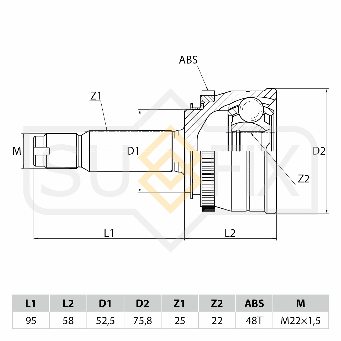 ШРУС наружный передний правый/левый для HYUNDAI GETZ / KIA RIO / SUFIX ST-1046