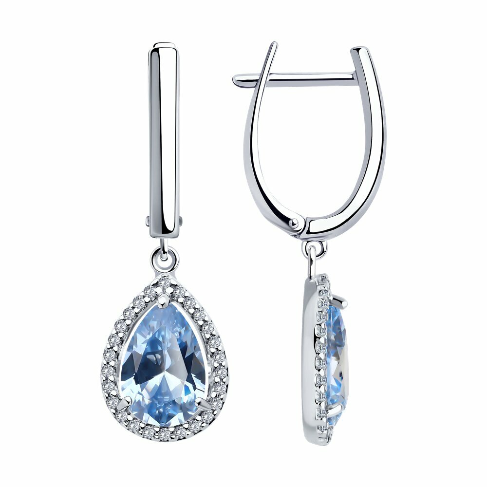 Серьги с подвесками, серебро, 925 проба, фианит