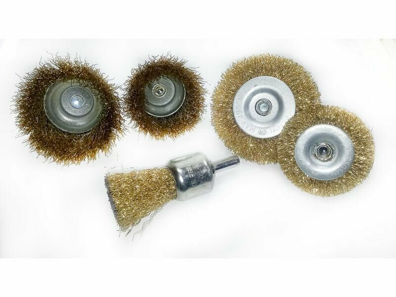 Набор щеток металлических 5 шт: плоские 50-75 мм, чашки 25-50-75 мм / для дрели, шуруповёрта