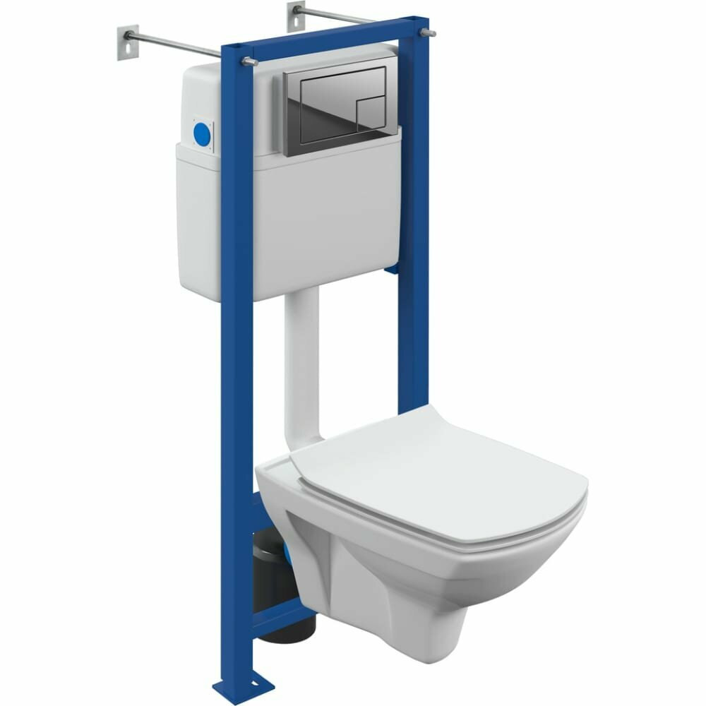 Комплект Cersanit CARINA XL CO DPL EO slim инсталляция VECTOR, кнопка CORNER пластик хром глянцевый 64441