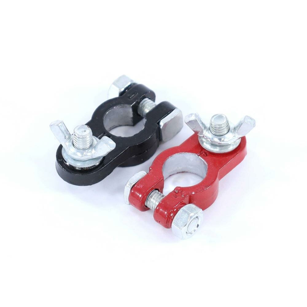 Клемма АКБ черная+красная (под зажим провода с клеммой болтом М8 с барашком), (к-т 2 шт.)