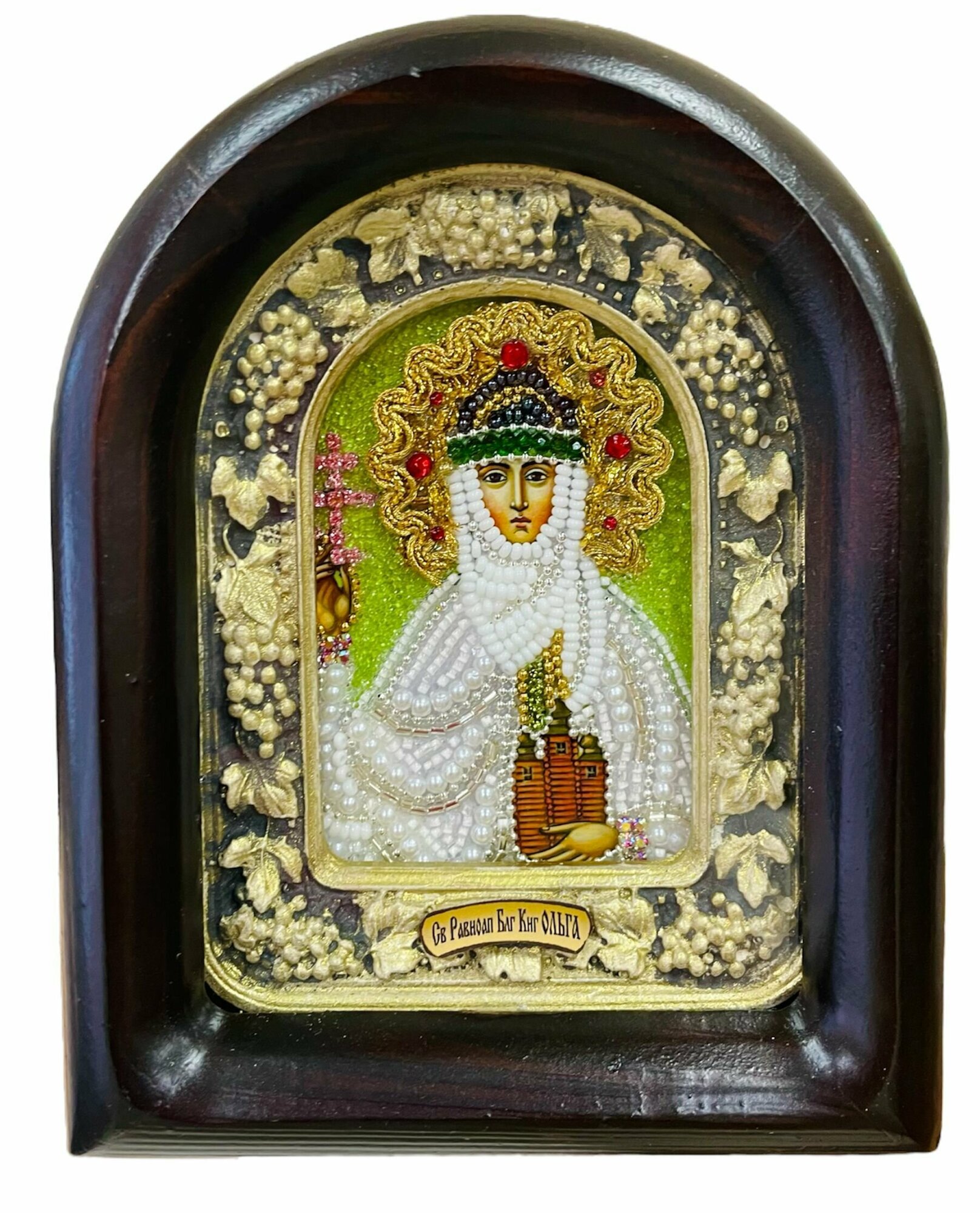Икона Дивеевская Ольга, Равноапостольная княгиня, из бисера, ручная работа, 18х23 см
