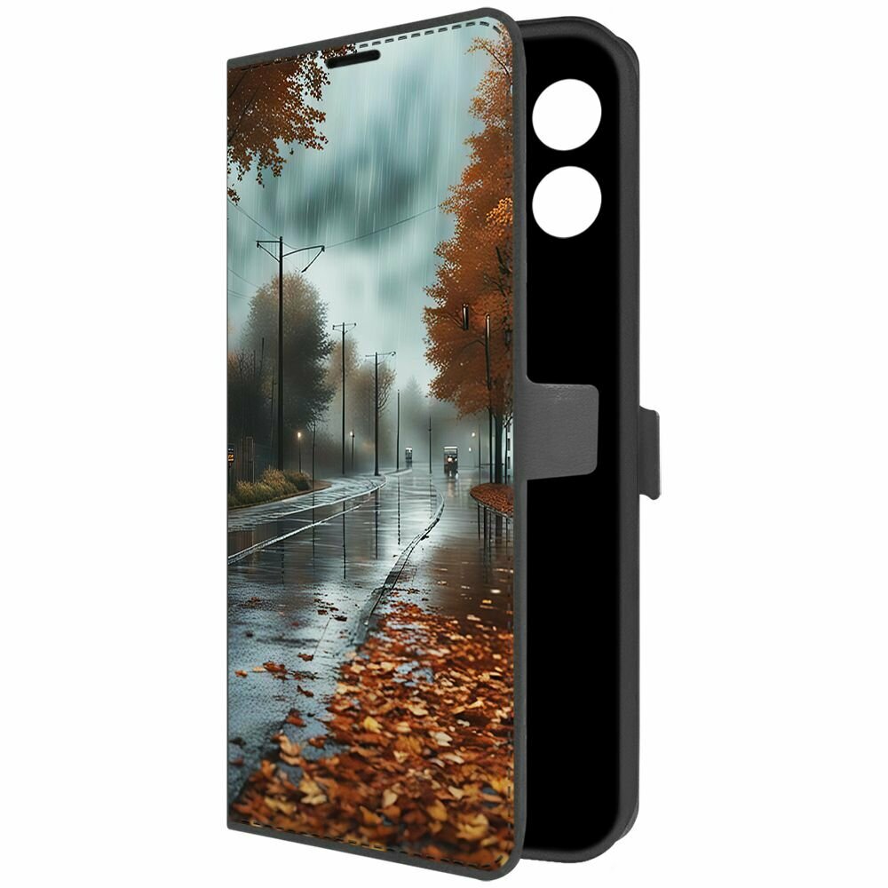 Чехол-книжка Krutoff Eco Book для INFINIX Note 30i Осенний дождь (черный)