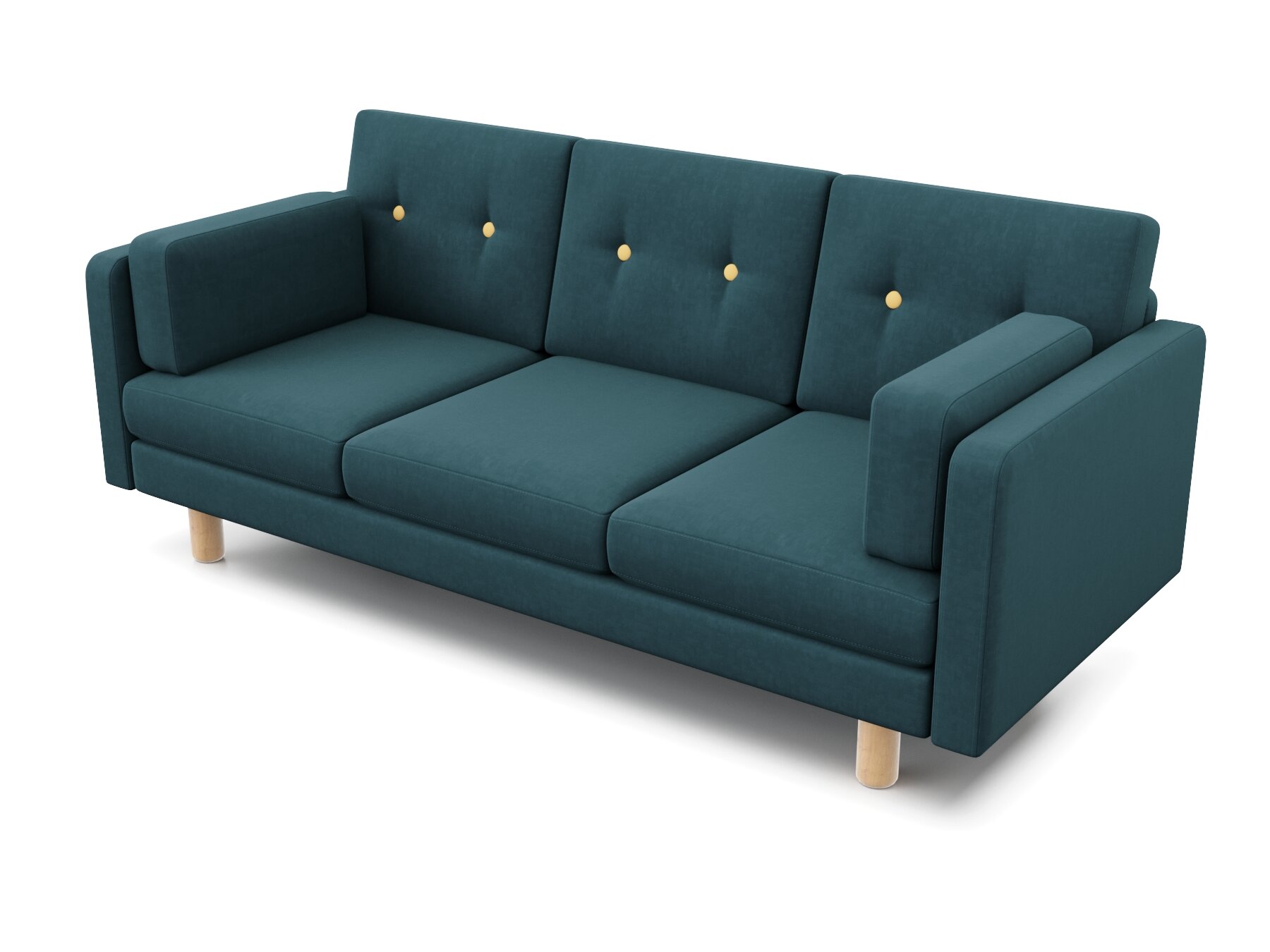 Диван прямой Arsko Ингвар-Б, бирюзовый, велюр, массив дерева, офисный, для кафе и бара, на ножках, скандинавский лофт