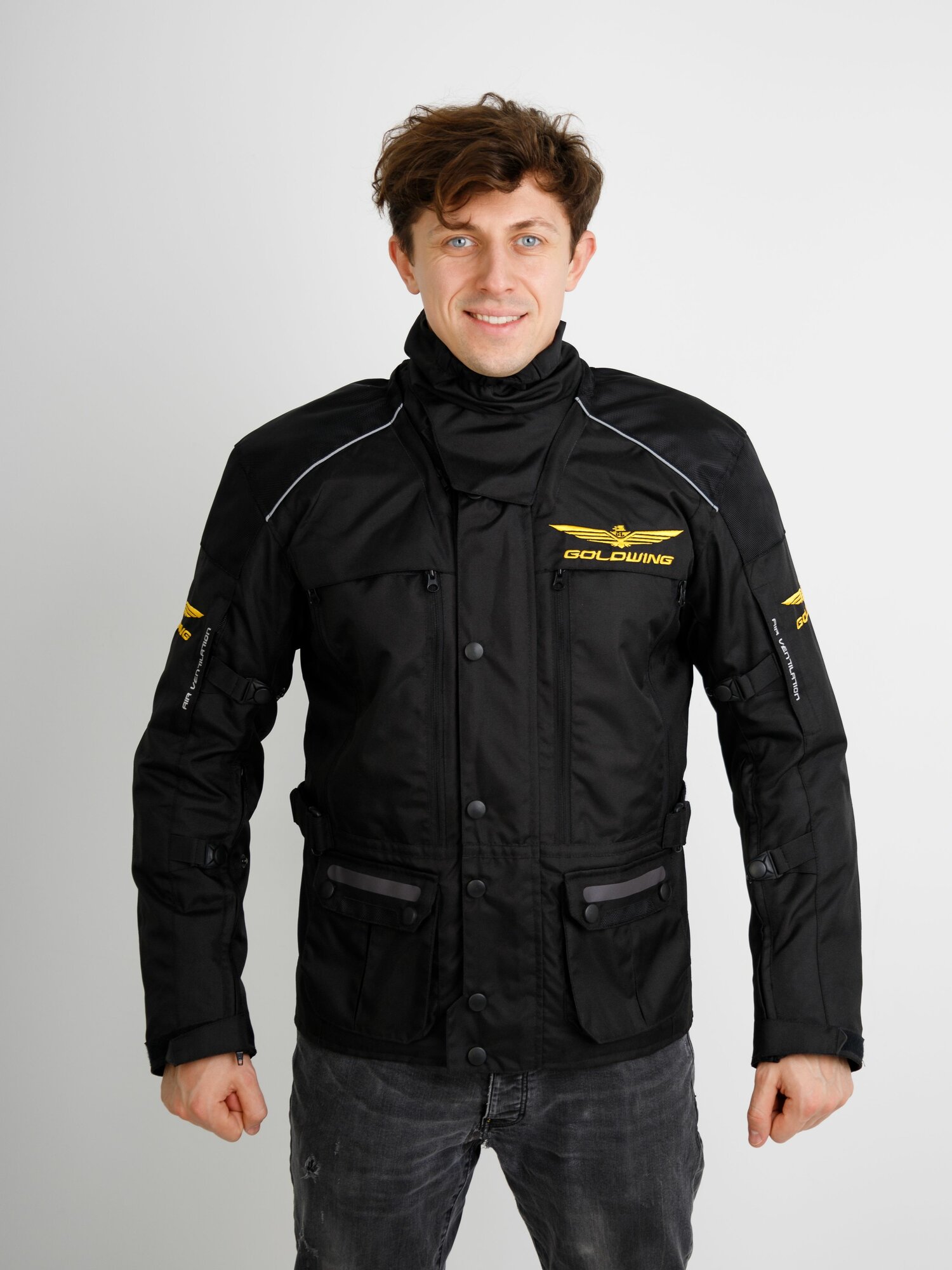 Мотокуртка мужская туристическая со вставками (черная) S