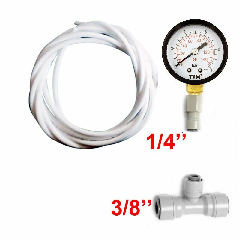 Манометр радиальный 0-10 бар для фильтра воды с фитингами и трубкой 1/4" на магистраль 3/8" ITiger
