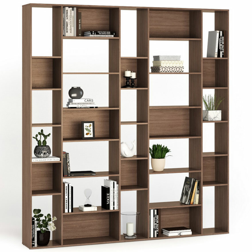 Стеллаж перегородка для зонирования комнаты 1936х252х2237 мм МагМебель №17 ясень шимо тёмный