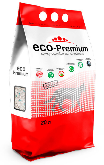 Наполнитель Eco-Premium древесный комкующийся с гранулами зеленого цвета, 20 л