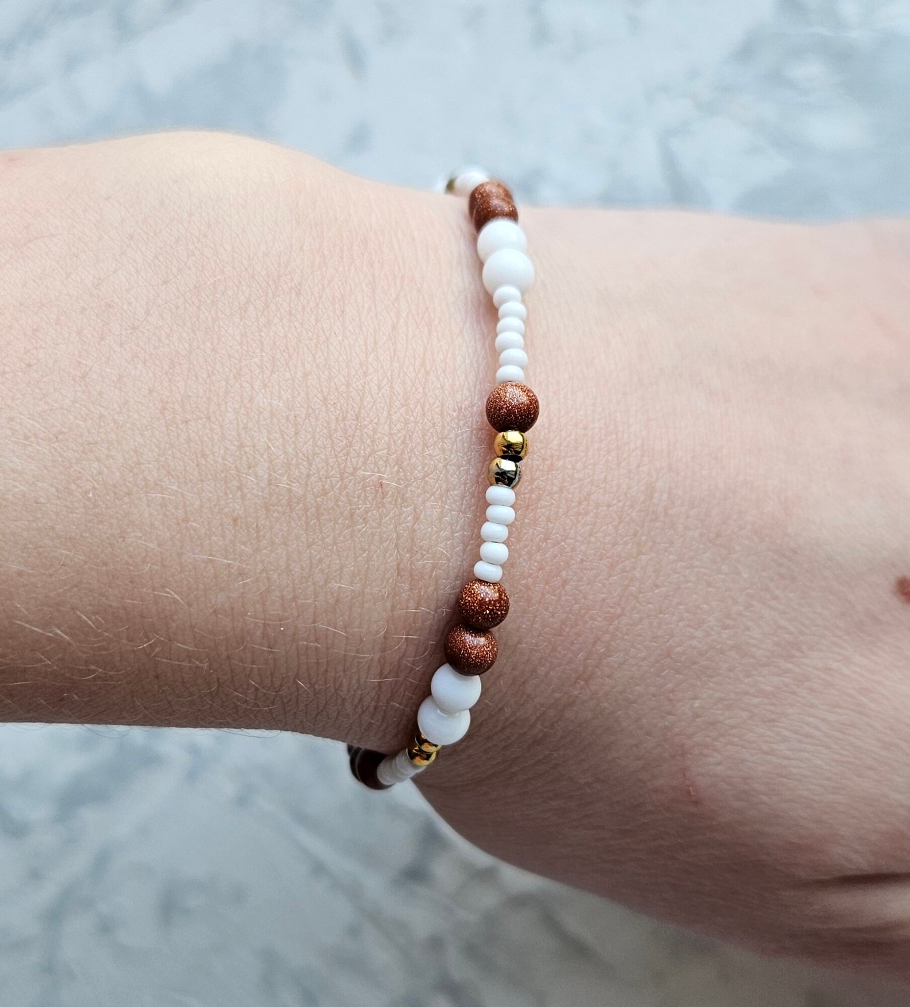 Браслет, агат синтетический, авантюриновое стекло