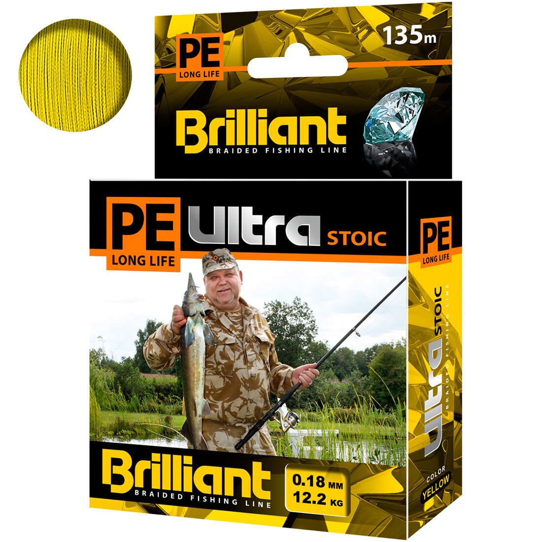 Плетеный шнур для рыбалки AQUA PE Ultra Brilliant Stoic Ultra Yellow 135m 0.18 mm