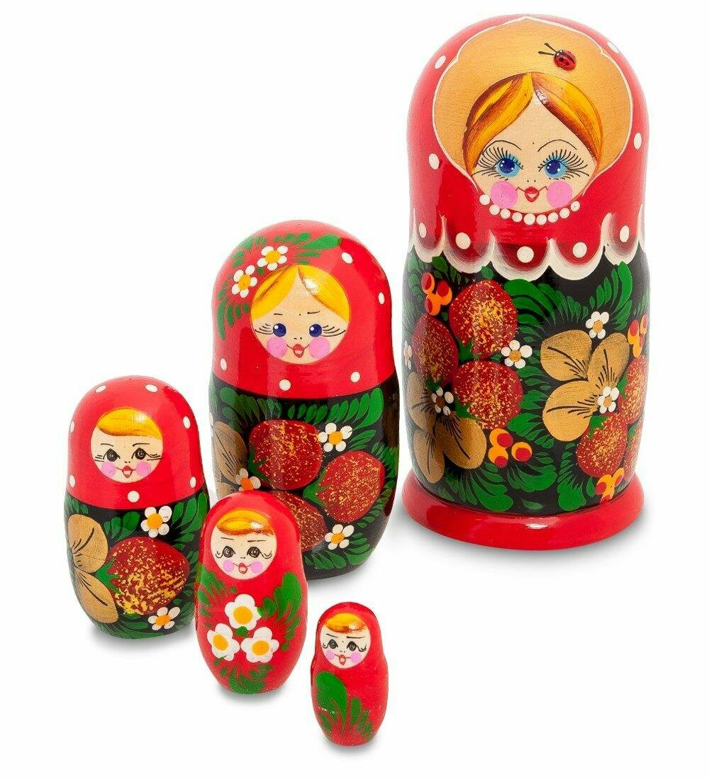 Матрешка 5м "Настенька с клубникой" A2047837 Народные промыслы, Дерево липа, краски, лак