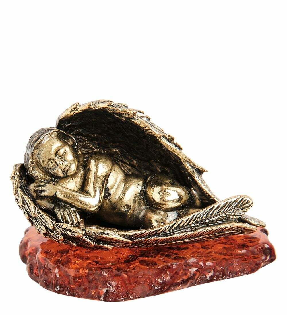 Фигурка Ангел спящий (латунь, янтарь) A2102070 Народные промыслы бронзовый