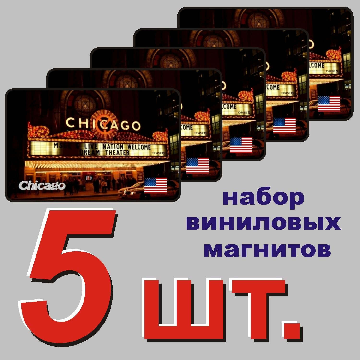 Магнит на холодильник "Чикаго, США" 5 шт.