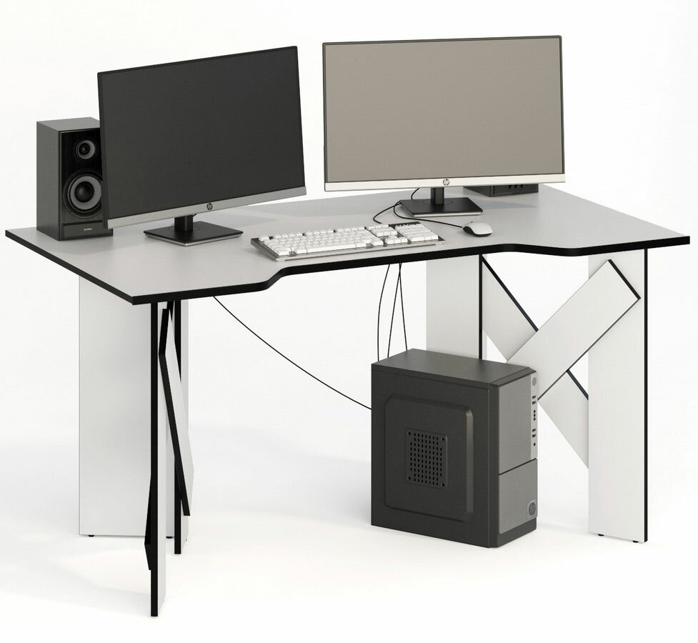 Стол компьютерный игровой геймерский для ПК №10 (цвет: белый с черным)