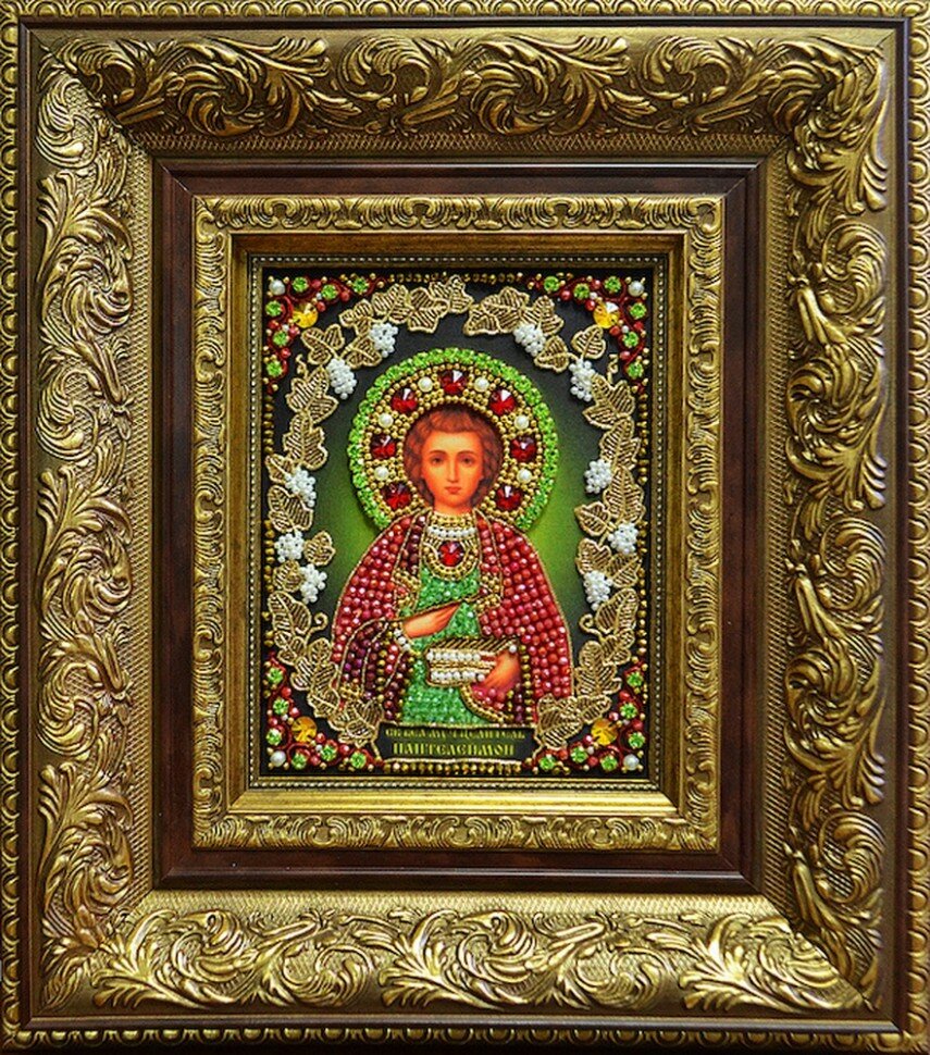 Набор для вышивания Хрустальные грани #И-9 Образ Святого Целителя Пантелеймона, Вышивка бисером, 15.5 х 20.5 см