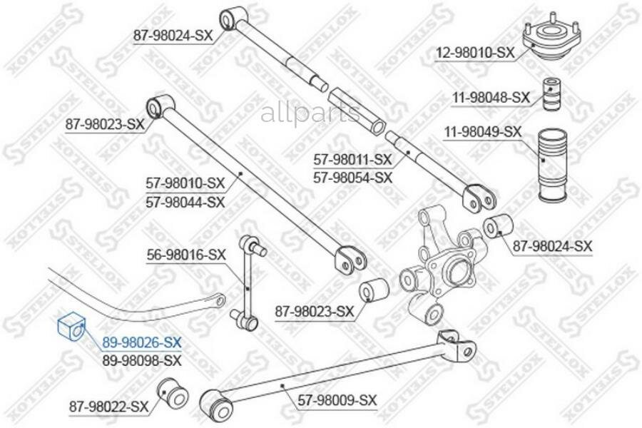 STELLOX 8998026SX втулка стабилизатора заднего центральная!\ Toyota Avensis AT22# 97-03