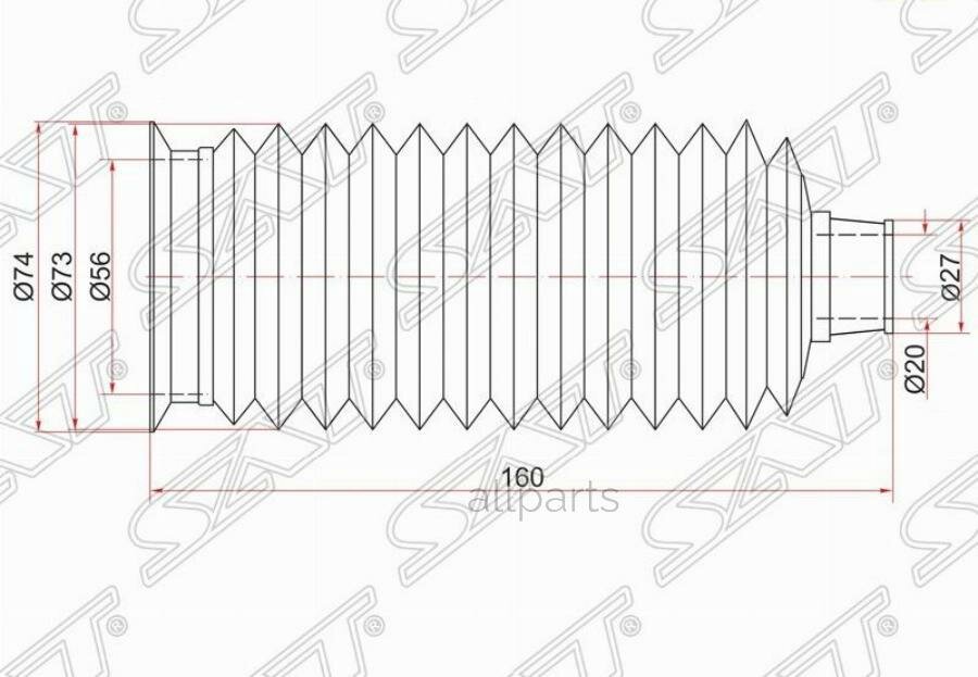 SAT ST-45535-60010 Пыльник рулевой рейки TOYOTA LAND CRUISER/LEXUS LX470 98-07 LH=RH