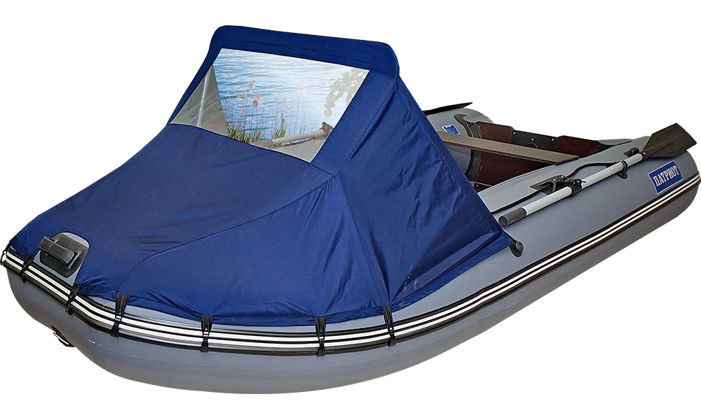 Носовой тент на лодку 300-340, синий №1.4 ходовой (крючки - привал)