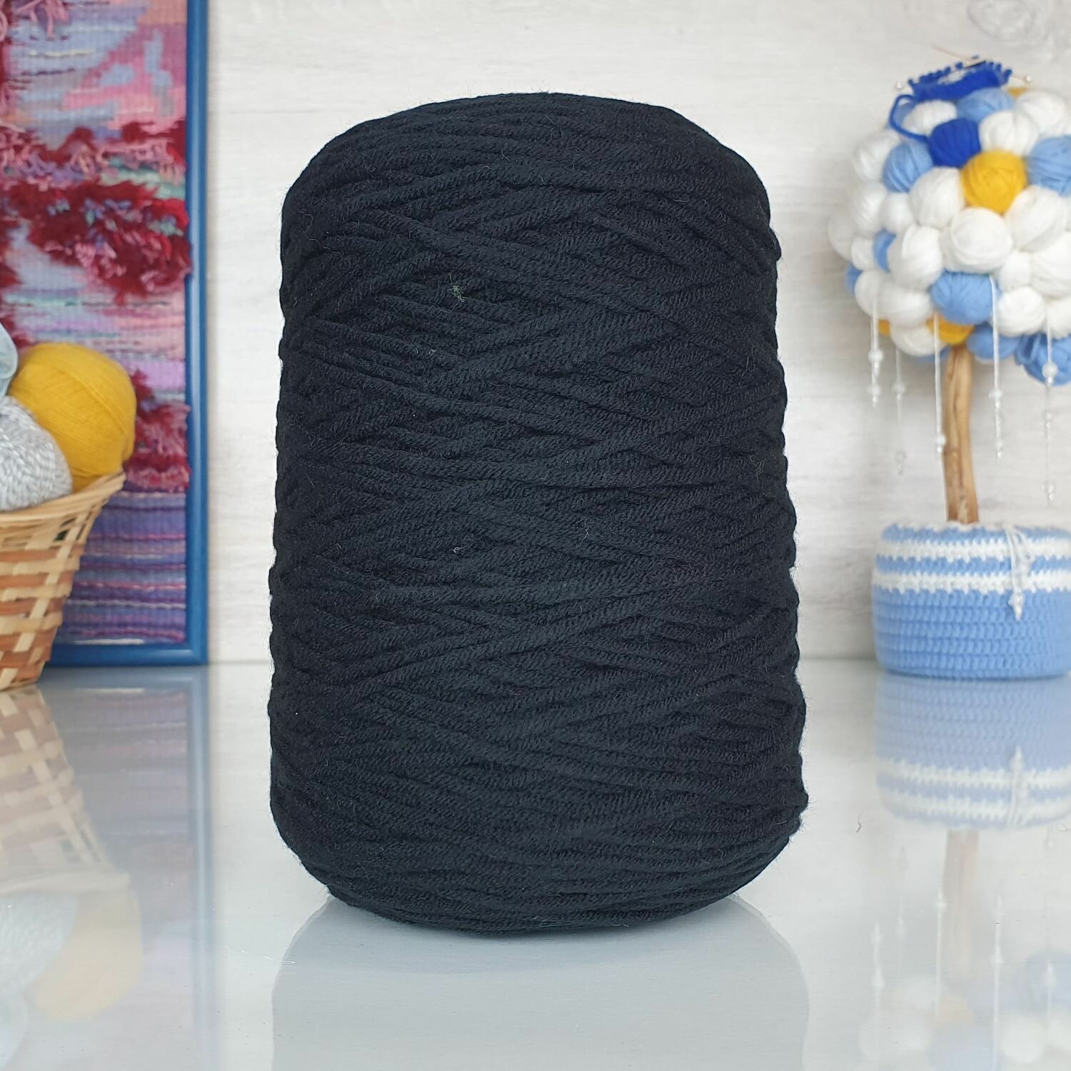 Пряжа MALIK HOBBY Соловей, тафтинг, черный - 02, 100% акрил, 1 бобина, 400 г, 400 м.