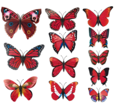 2 уп/лот. Декоративные 3D бабочки (12 шт.). Цвет красный.