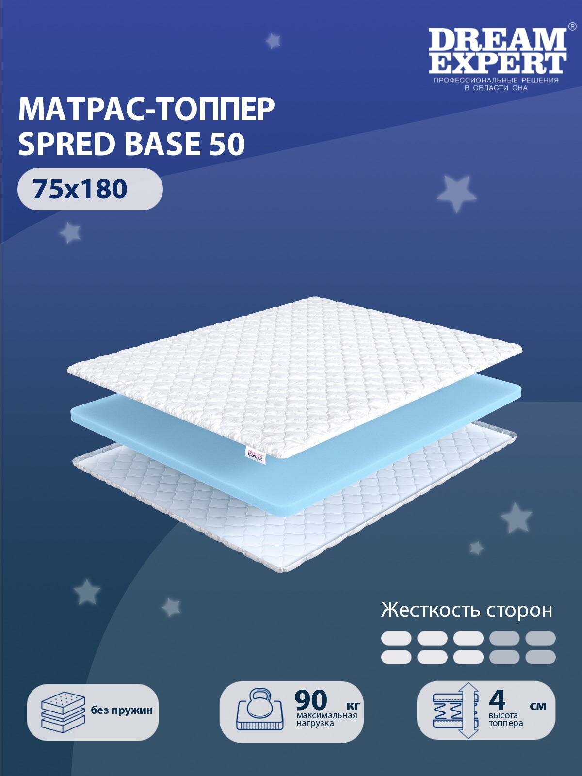 Матрас-топпер DreamExpert Spred Base 50 тонкий матрас на диван или кровать 75x180