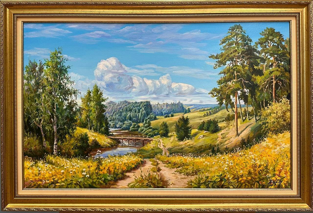 Картина маслом, летний пейзаж "Летний день"