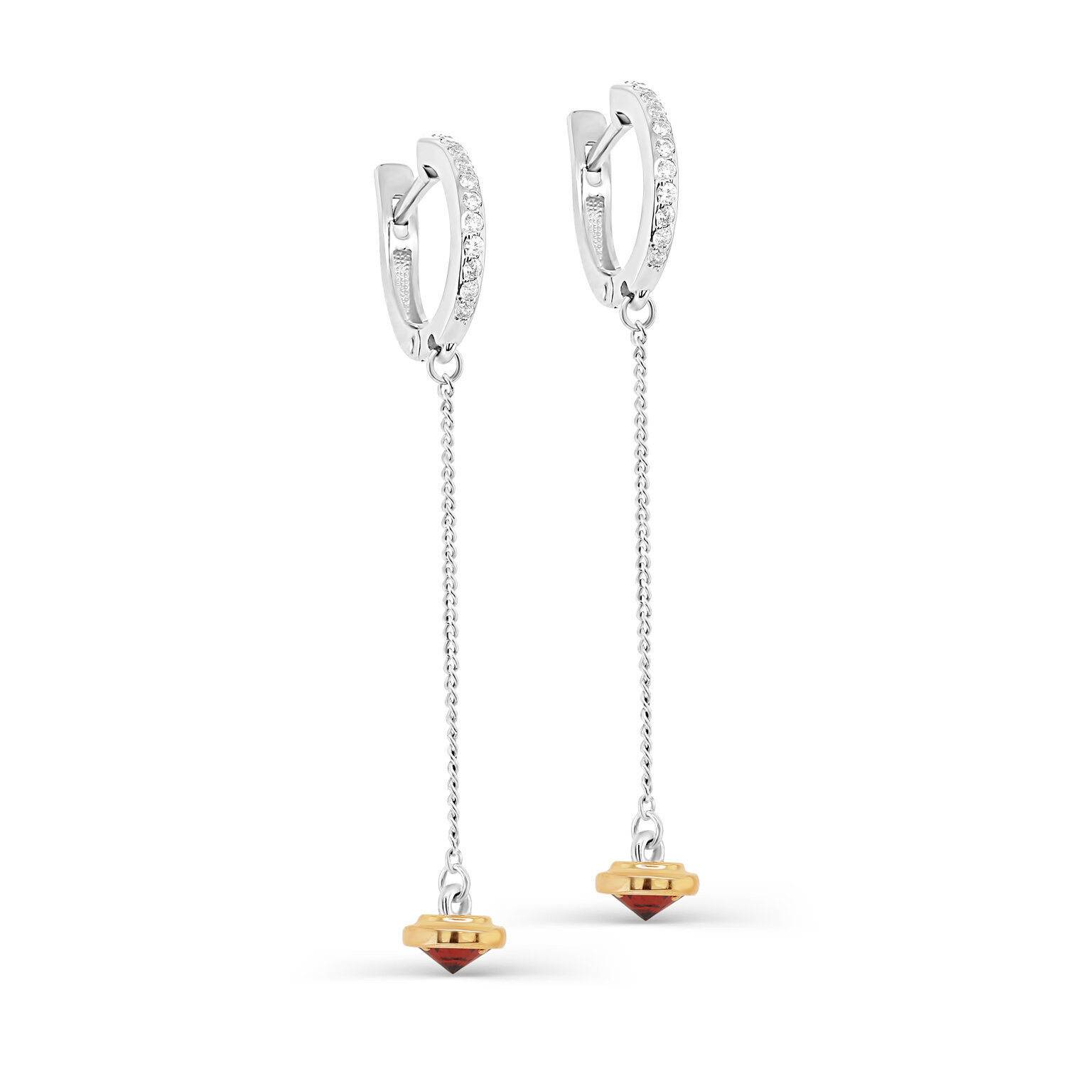 Серьги с подвесками, серебро, 925 проба, родирование, фианит