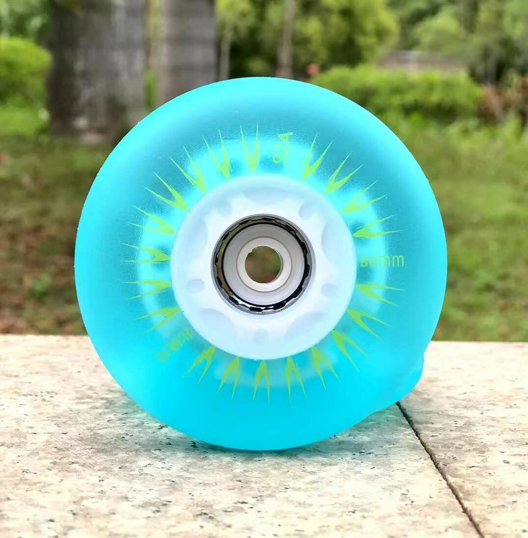 Колеса для роликов светящиеся голубым цветом, прозрачные 76мм 92а жесткость 8шт.